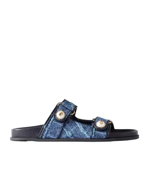 JIMMY CHOO Fayence Embellished Frayed Denim Sandals - No