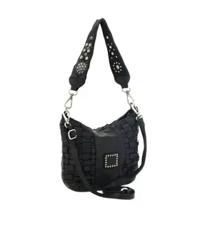 CAMPOMAGGI Beth Woven-design Studded Shoulder Bag - Black