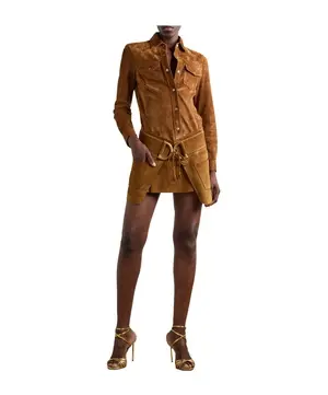TOM FORD Belted Layered Suede Mini Skirt