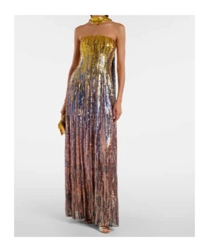 Elie Saab Strapless Gown Adorned With A Sequined Scarf