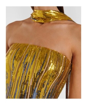 Elie Saab Strapless Gown Adorned With A Sequined Scarf