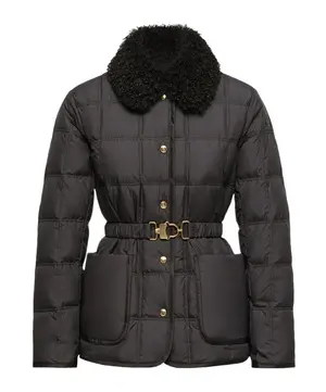 Moncler Quilted Padded Jacket With Logo Patch And Belt - Black