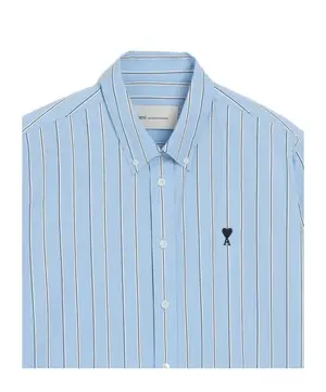 AMI Paris De Coeur Vertical-stripe Buttoned Shirt - Light Blue
