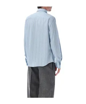 AMI Paris De Coeur Vertical-stripe Buttoned Shirt - Light Blue