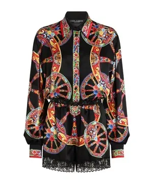 Dolce & Gabbana Carretto-print Lightweight Satin Jumpsuit - Black