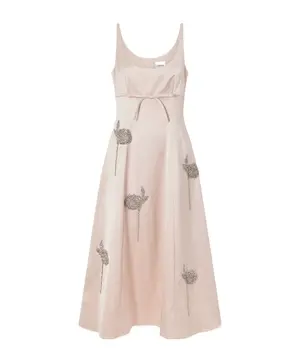 Erdem Embroidered Satin Midi Dress - Nude