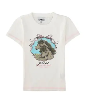 GANNI Cropped Graphic T-shirt - White