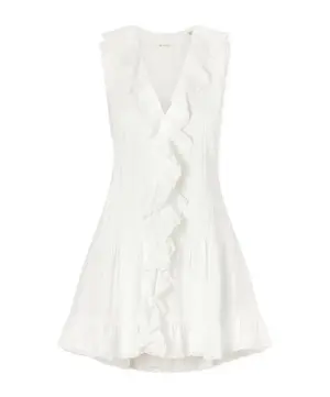 DÔEN Henrietta Ruffled Embroidered Ramie Mini Dress - White