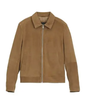 Hugo Boss Long-sleeve Leather Jacket With A Lapel Collar - Beige