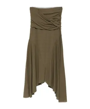 GANNI Ruched Asymmetric-hem Asymmetric Skirt - Brown