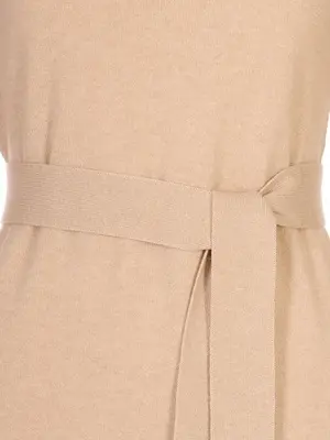 Fabiana Filippi Belted Ribbed Crewneck Midi Dress - Nude