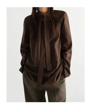 LEMAIRE Ascot Tie-neck Blouse - Truffle