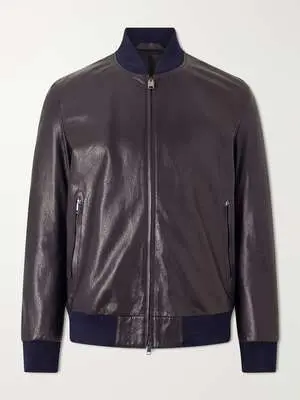 Brioni Draped Leather Bomber Jacket