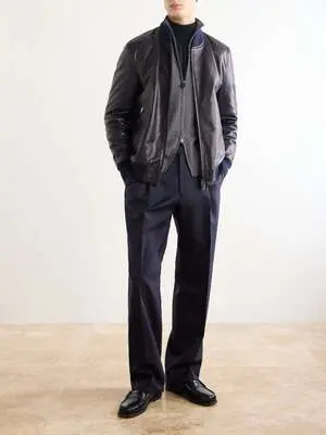 Brioni Draped Leather Bomber Jacket