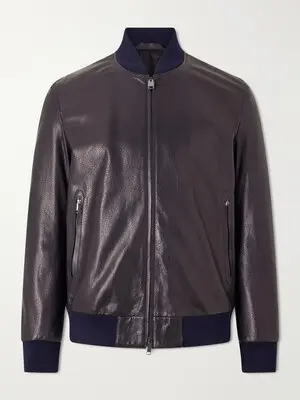 Brioni Draped Leather Bomber Jacket