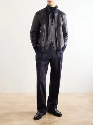 Brioni Draped Leather Bomber Jacket