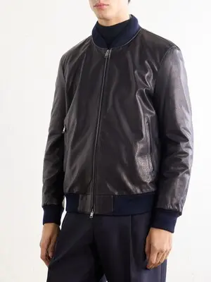 Brioni Draped Leather Bomber Jacket
