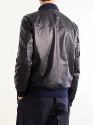 Brioni Draped Leather Bomber Jacket