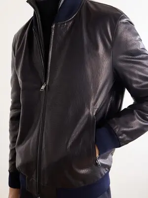 Brioni Draped Leather Bomber Jacket
