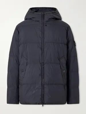 Stone Island Garment-dyed Crinkled Shell Down Hooded Jacket - Blue