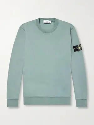 Stone Island Garment-dyed Cotton-fleece Sweatshirt - Green