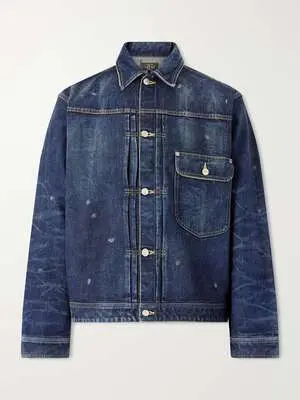BEAMS Digger Distressed Denim Jacket - Blue