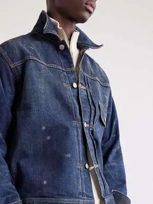 BEAMS Digger Distressed Denim Jacket