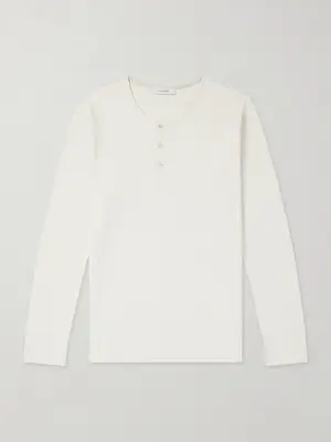 LEMAIRE Henley Ribbed Cotton T-shirt - Neutrals