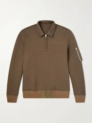 Sacai Cotton-blend Half-zip Sweater With Contrast Stitching - Brown
