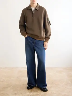 Sacai Cotton-blend Half-zip Sweater With Ma-1 Sleeve Pocket - Brown