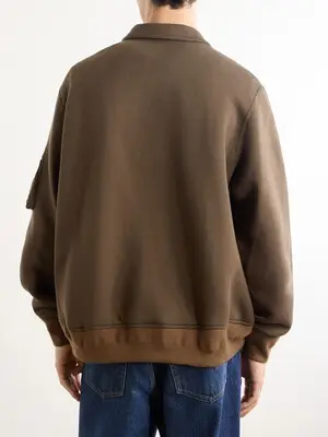 Sacai Cotton-blend Half-zip Sweater With Ma-1 Sleeve Pocket - Brown