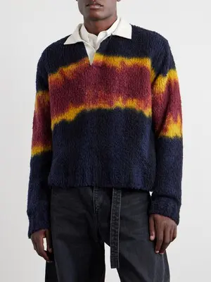 Sacai Tie-dye Wool-blend Polo Sweater - Blue