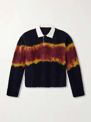 Sacai Chusen-dyed Wool-blend Polo Sweater - Navy