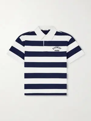 Givenchy Logo-embroidered Striped Cotton Polo Shirt - Blue