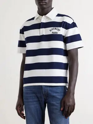 Givenchy Logo-embroidered Striped Cotton Polo Shirt - Blue