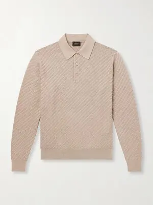 Brioni Woven Cotton, Cashmere And Silk-blend Polo Sweater