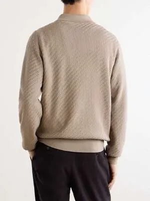 Brioni Woven Cotton, Cashmere And Silk-blend Polo Sweater
