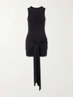 SKIMS Tie-detailed Stretch Cupro-jersey Wrap Mini Dress Obsidian - Black