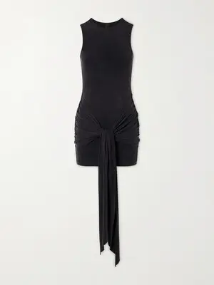 SKIMS Tie-detailed Stretch Cupro-jersey Wrap Mini Dress - Black