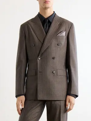 Brioni Plume Herringbone Wool Double-breasted Suit Jacket