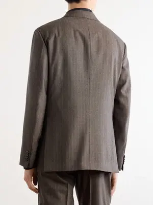 Brioni Plume Herringbone Wool Double-breasted Suit Jacket