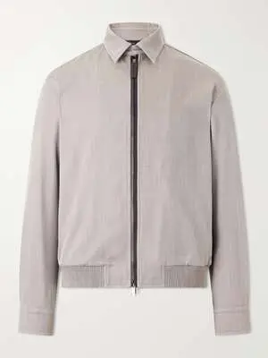 Brioni Leather-trimmed Wool-twill Blouson Jacket - Gray