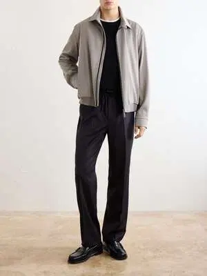 Brioni Leather-trimmed Wool-twill Blouson Jacket
