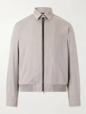 Brioni Leather-trimmed Wool-twill Blouson Jacket - Gray