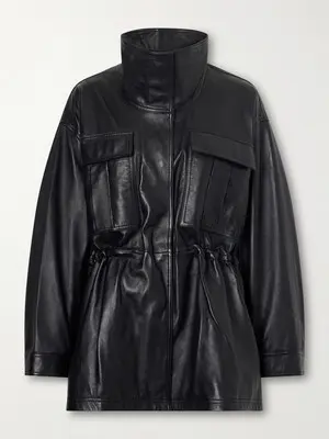 RÓHE Sculptural Gathered Leather Jacket - Black