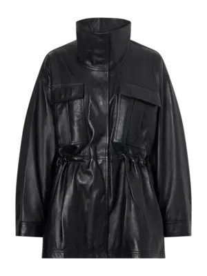 RÓHE Sculptural Gathered Leather Jacket - Black