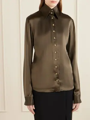 Khaite Ivy" Silk-satin Shirt - Army Green