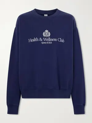 Sporty & Rich Logo-embroidered Cotton-jersey Sweatshirt - Blue