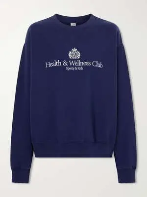 SPORTY & RICH Logo-embroidered Cotton-jersey Sweatshirt - Navy