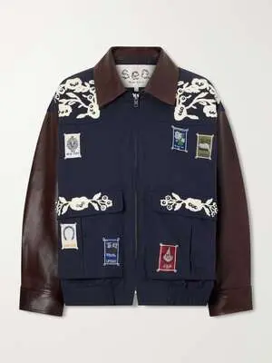 Sea Georgie Embroidered Cotton-canvas And Leather Jacket - Navy